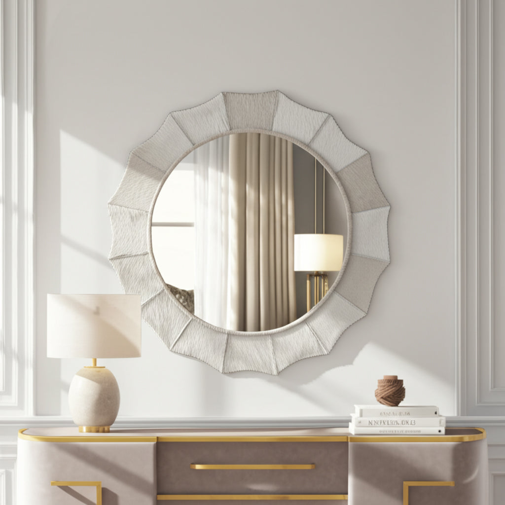 Ivory Scallop Leather Trim Wall Mirror – HVS Home